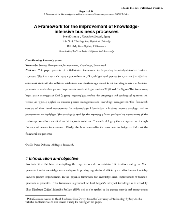 (PDF) A framework for the improvement of knowledge‐intensive business ...