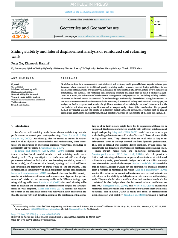 (PDF) Sliding stability and lateral displacement analysis of reinforced ...