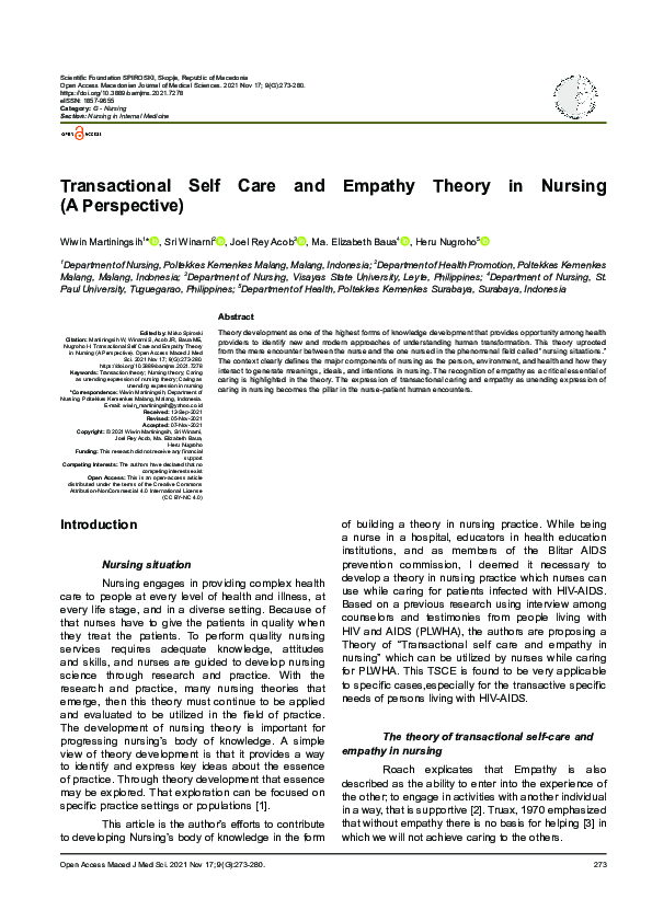 (PDF) Transactional Self Care and Empathy Theory in Nursing (A Perspective)