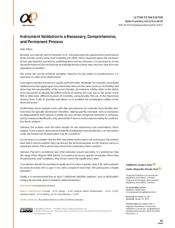 (PDF) Instrument Validation Is a Necessary, Comprehensive, and ...