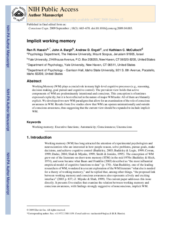(PDF) Implicit working memory | KC McCulloch - Academia.edu