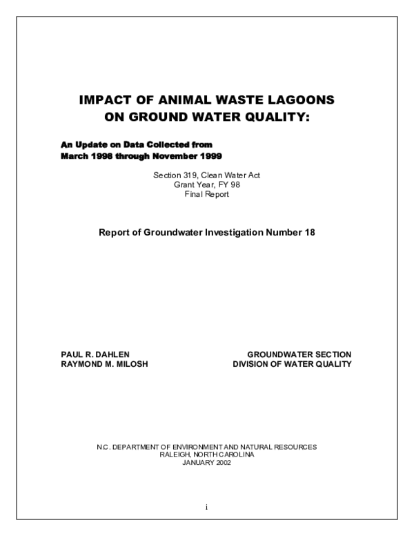(PDF) Impact of animal waste lagoons on ground-water quality ...