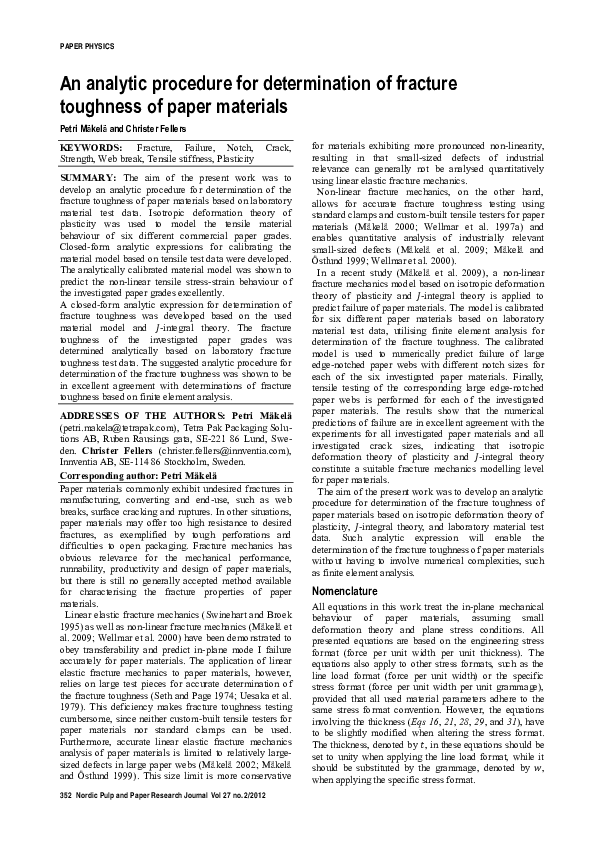 (PDF) An analytic procedure for determination of fracture toughness of ...