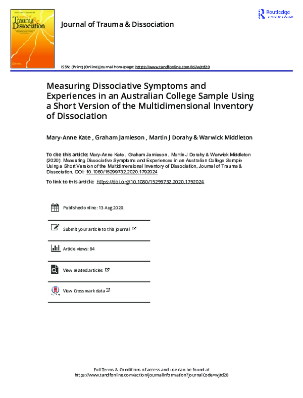 (PDF) Measuring Dissociative Symptoms and Experiences in an Australian ...
