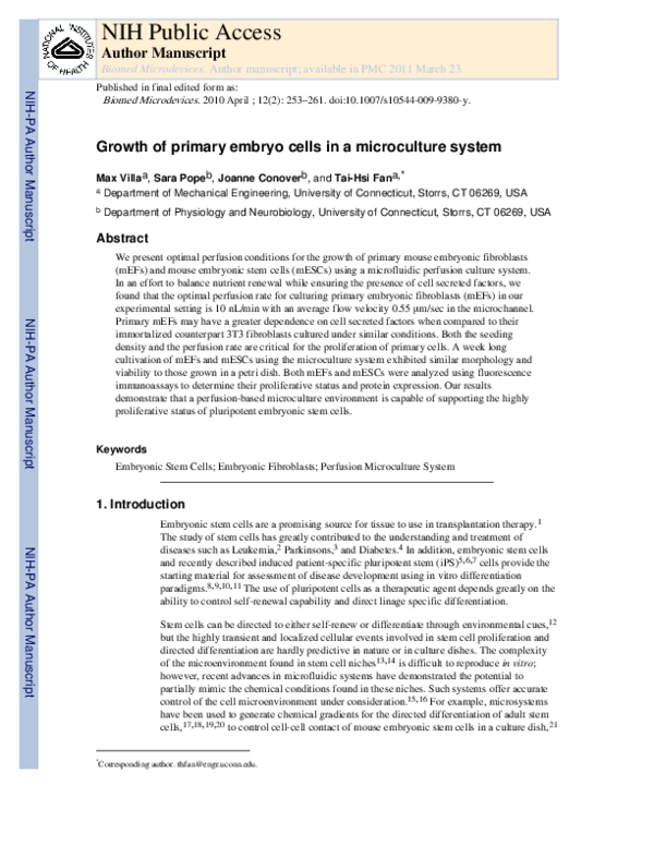 (PDF) Growth of primary embryo cells in a microculture system | Max ...