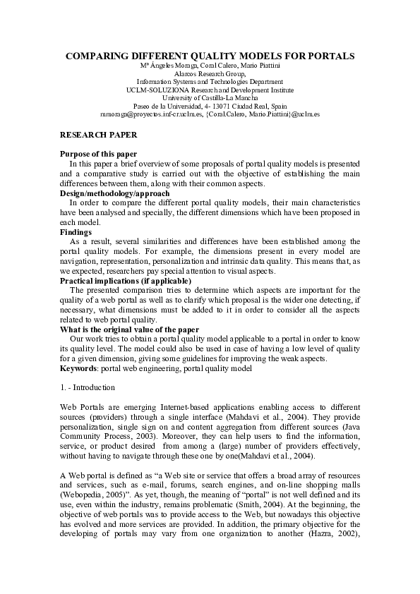 (PDF) Comparing different quality models for portals