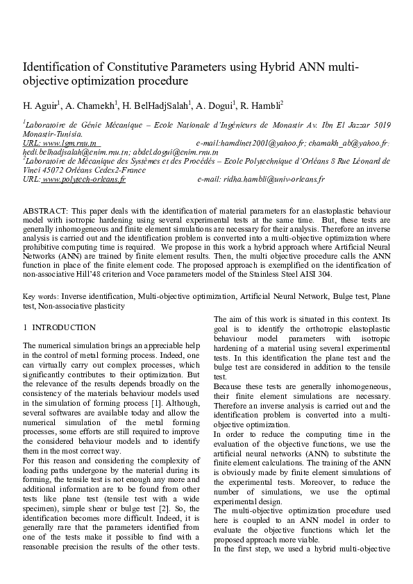 (PDF) Identification of Constitutive Parameters Using Inverse Strategy Coupled to an ANN Model