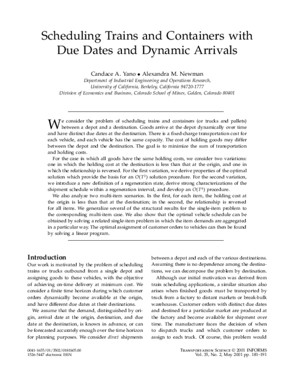 (PDF) Scheduling Trains and Containers with Due Dates and Dynamic Arrivals
