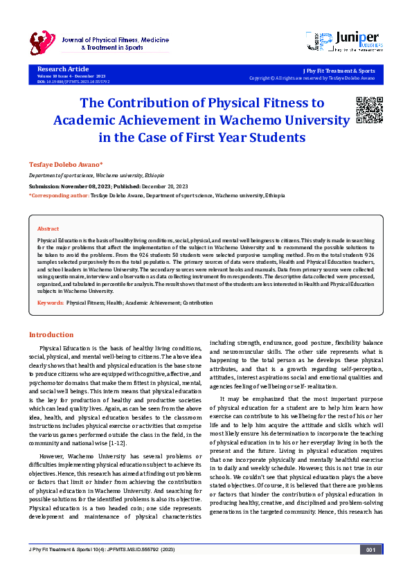 (PDF) The Contribution of Physical Fitness to Academic Achievement in ...