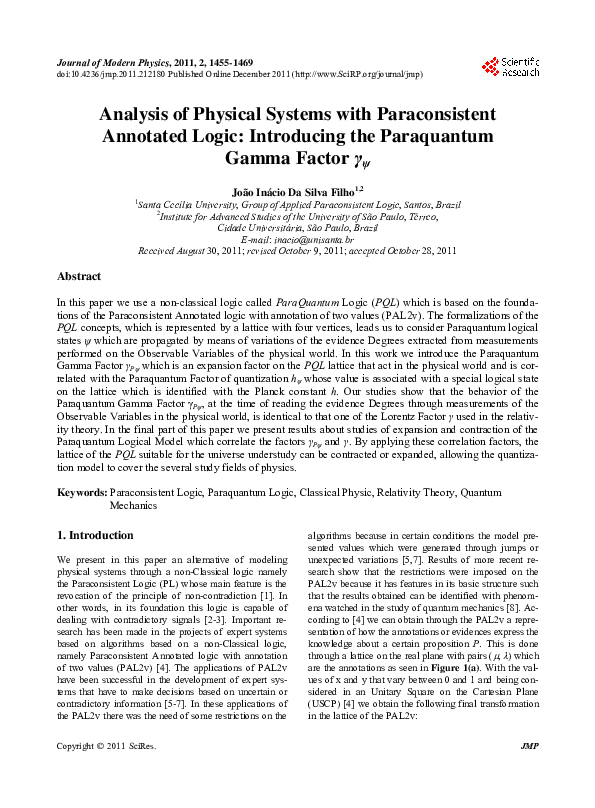 (PDF) Analysis of Physical Systems with Paraconsistent Annotated Logic: Introducing the ...
