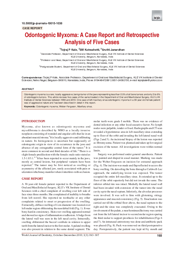(PDF) Odontogenic Myxoma: A Case Report and Retrospective Analysis of ...