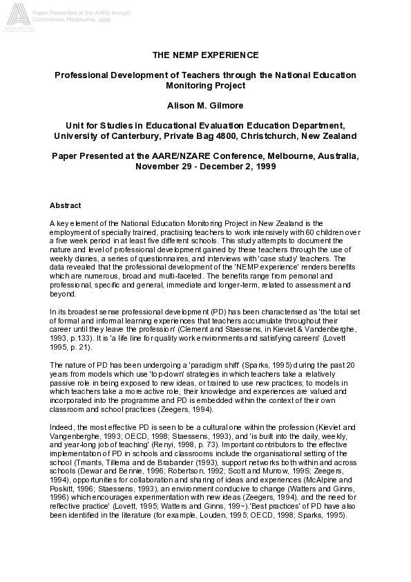 (PDF) The NEMP Experience: Professional Development of Teachers through ...