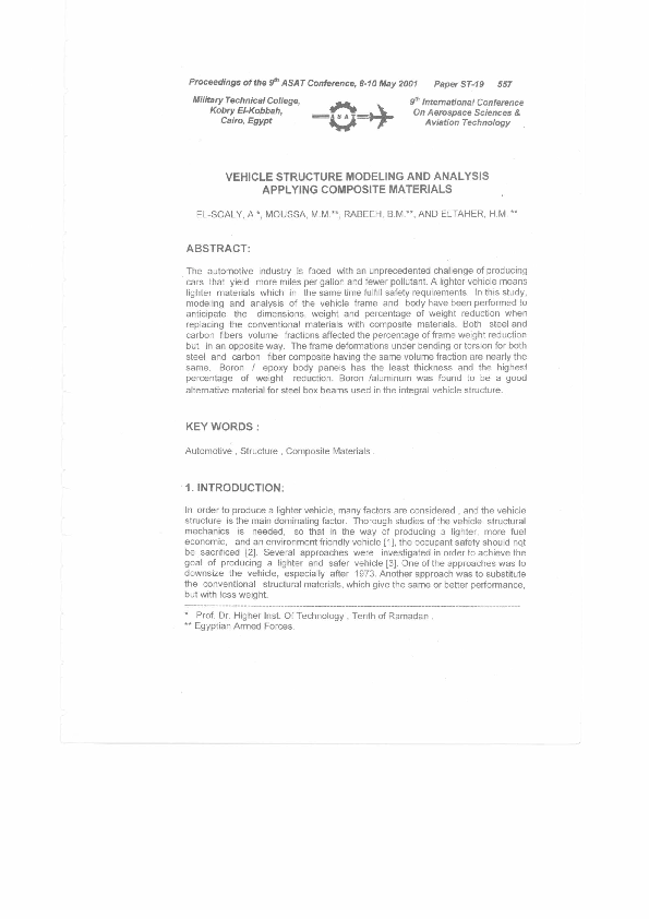 (PDF) Vehicle Structure Modeling and Analysis Applying Composite Materials