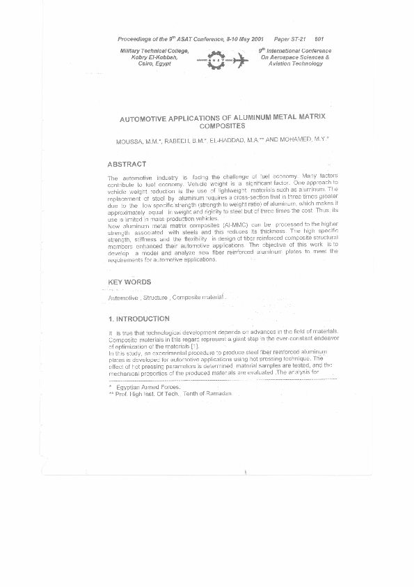 (PDF) Automotive Applications of Aluminum Metal Matrix Composites