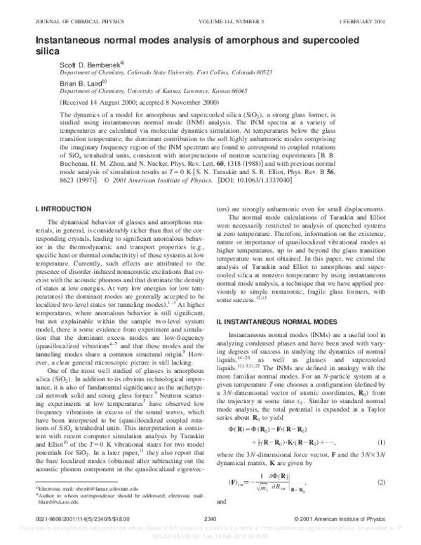 (PDF) Instantaneous normal modes analysis of amorphous and supercooled silica