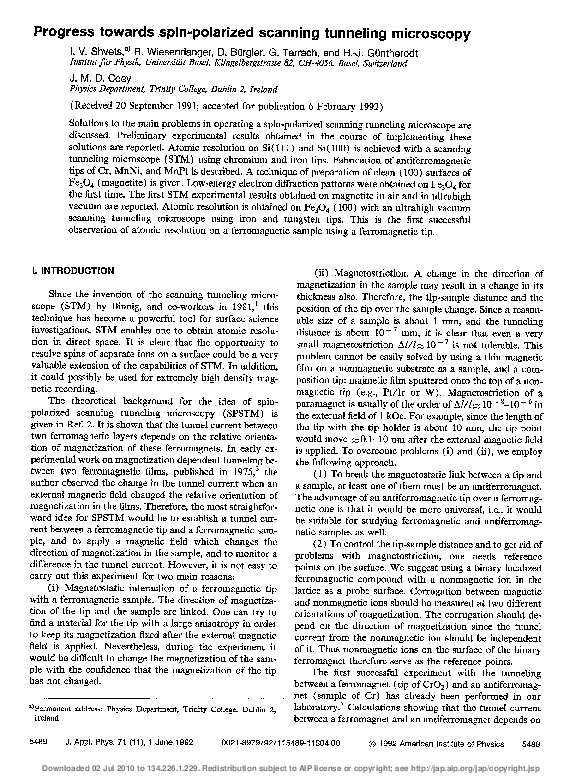 (PDF) Progress towards spin-polarized scanning tunneling microscopy