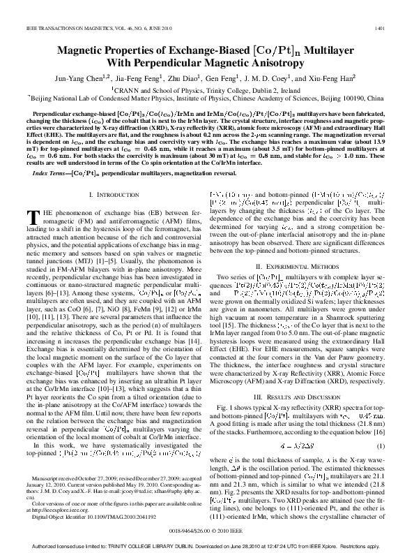 (PDF) Magnetic Properties of Exchange-Biased $[{\rm Co/Pt}]_{\rm n ...