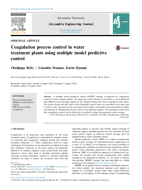 (PDF) Coagulation process control in water treatment plants using multiple model predictive control