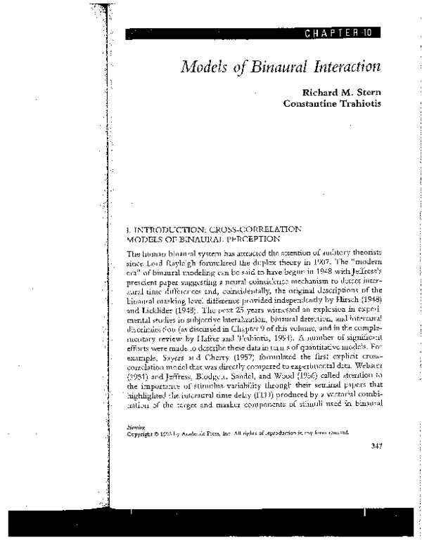 (PDF) Models of Binaural Interaction