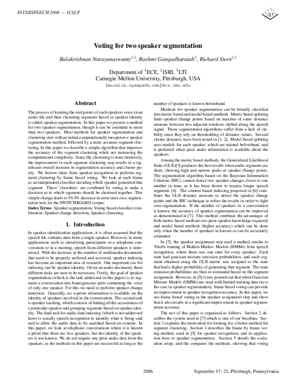 (PDF) Voting for two speaker segmentation