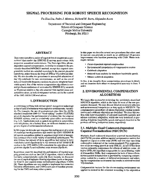 (PDF) Signal processing for robust speech recognition