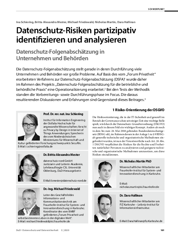 (PDF) Datenschutz-Risiken partizipativ identifizieren und analysieren