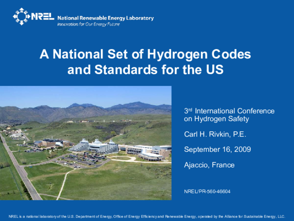 (PDF) National Set of Hydrogen Codes and Standards for the US (Presentation)