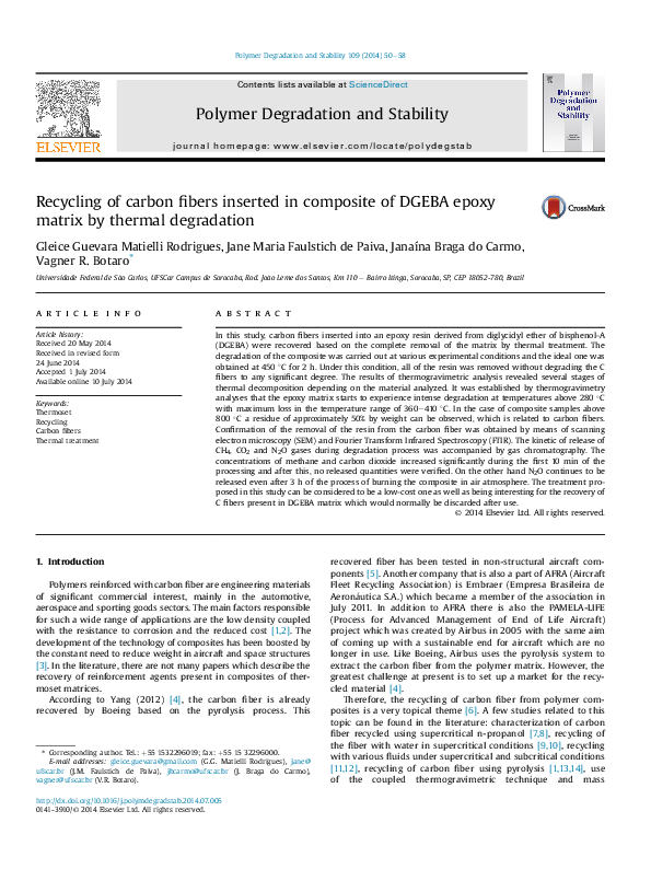 (PDF) Recycling of carbon fibers inserted in composite of DGEBA epoxy ...