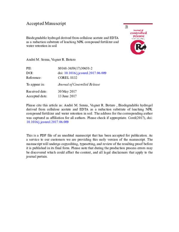 (PDF) Biodegradable hydrogel derived from cellulose acetate and EDTA as ...
