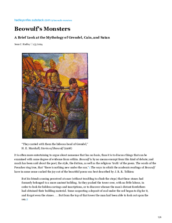 (PDF) Beowulf's Monsters: A Brief Look at the Mythology of Grendel ...
