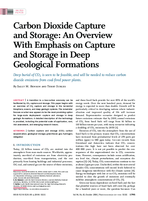 (PDF) Carbon Dioxide Capture and Storage: An Overview With Emphasis on ...