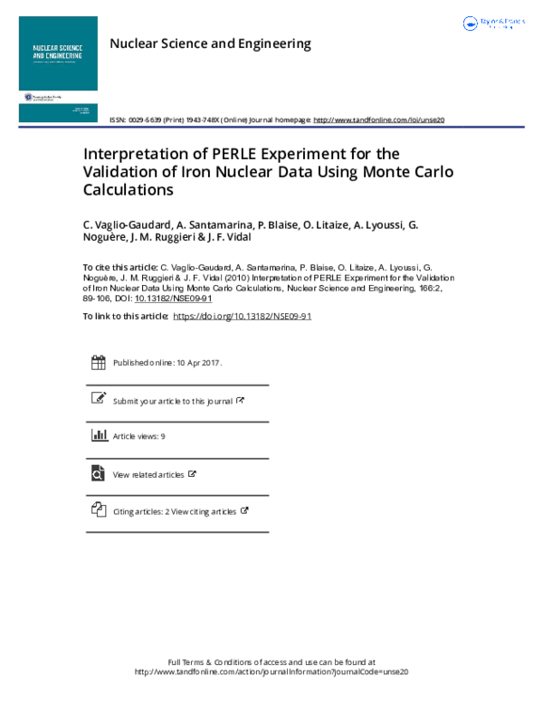 Pdf Interpretation Of Perle Experiment For The Validation Of Iron Nuclear Data Using Monte