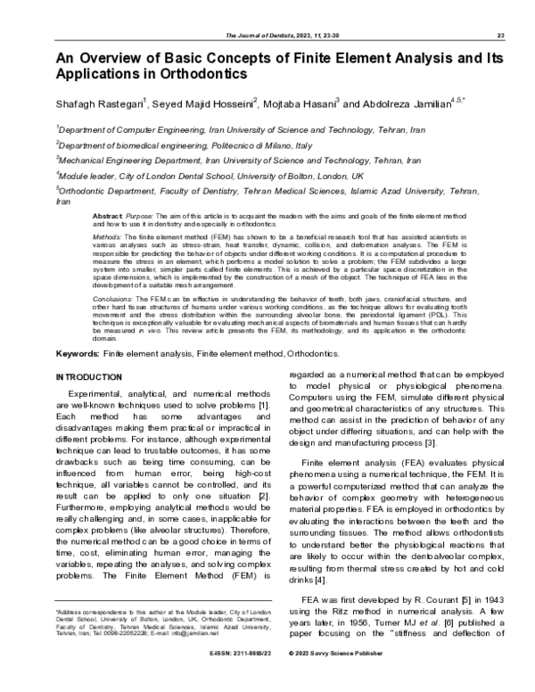 (PDF) An Overview of Basic Concepts of Finite Element Analysis and Its Applications in Orthodontics