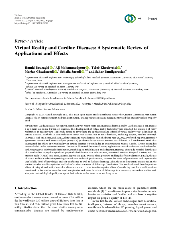 (PDF) Virtual Reality and Cardiac Diseases: A Systematic Review of Applications and Effects
