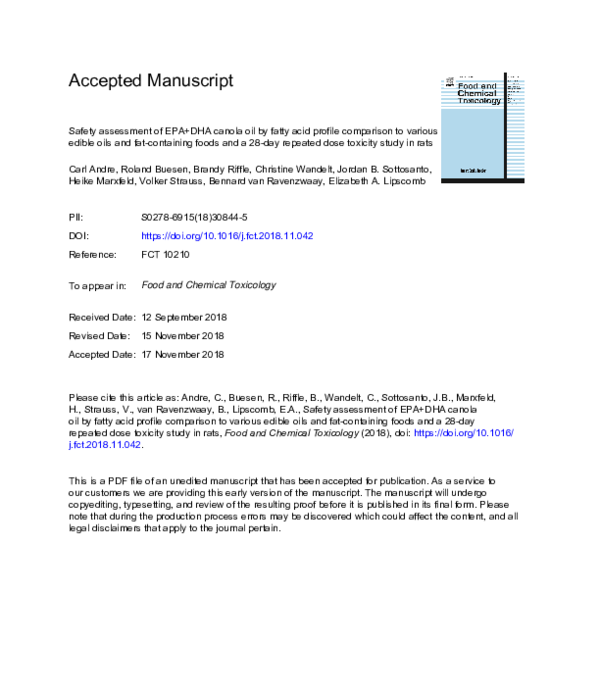 (PDF) Safety assessment of EPA+DHA canola oil by fatty acid profile ...