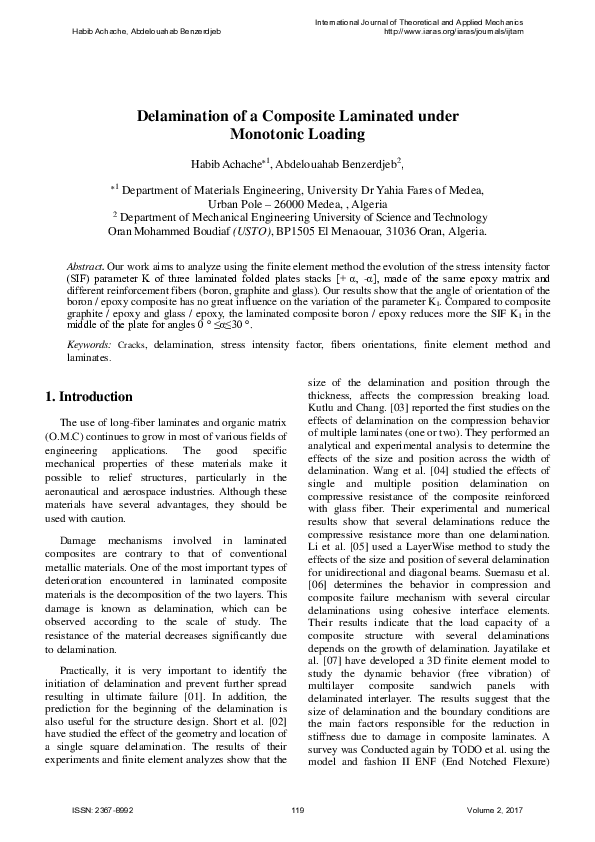 (PDF) Delamination of a Composite Laminated under Monotonic Loading