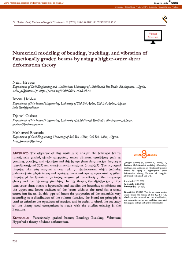 Pdf Numerical Modeling Of Bending Buckling And Vibration Of Functionally Graded Beams By