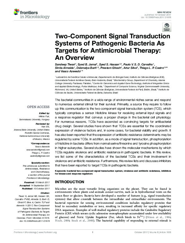 (PDF) Two-Component Signal Transduction Systems of Pathogenic Bacteria ...