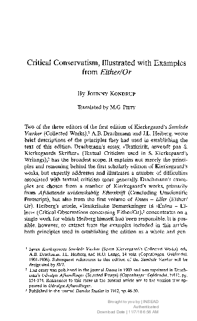 (PDF) Critical Conservatism, Illustrated with Examples from Either/Or