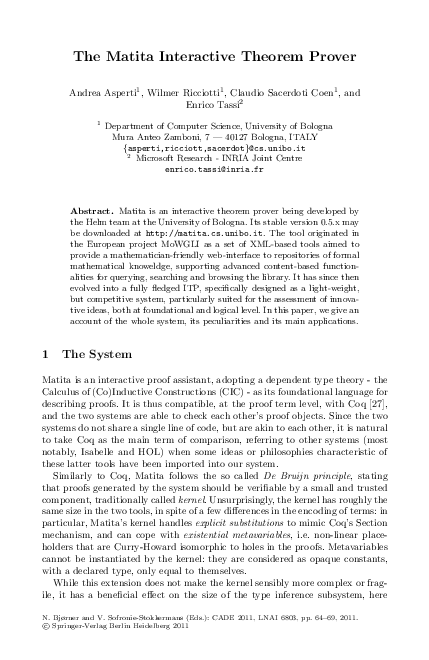 (PDF) The Matita Interactive Theorem Prover