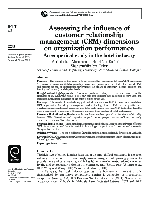 (PDF) Assessing the influence of customer relationship management (CRM ...