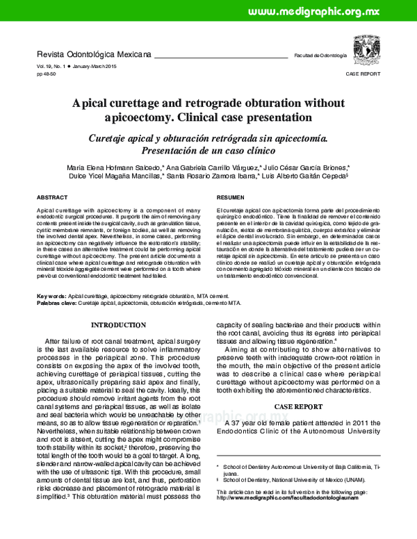 (PDF) Apical curettage and retrograde obturation without apicoectomy ...