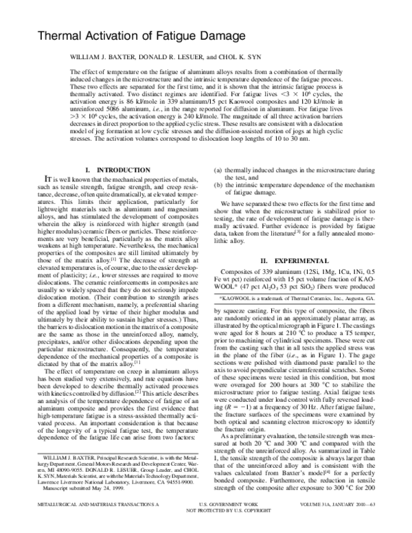 (PDF) Thermal activation of fatigue damage