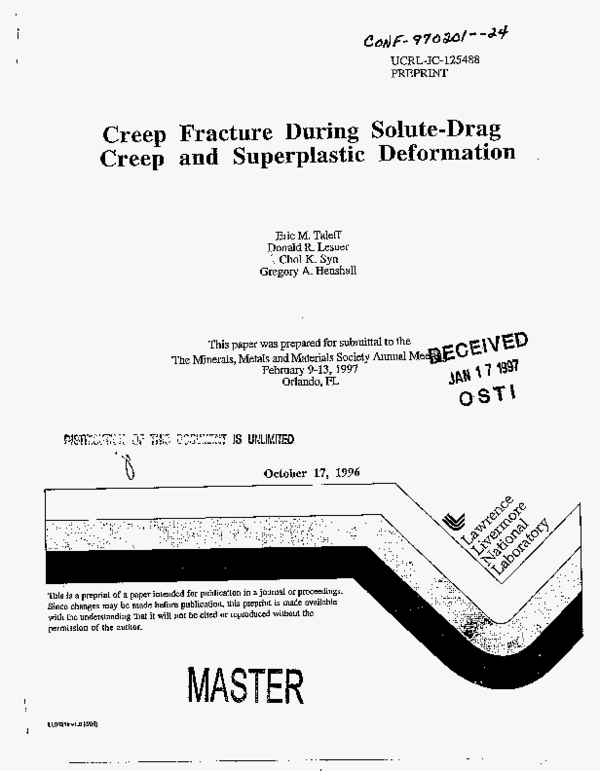 (PDF) Creep fracture during solute-drag creep and superplastic deformation