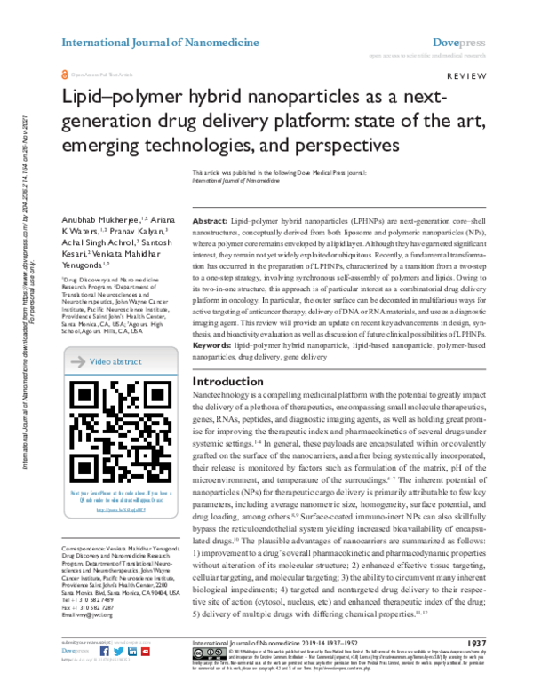 (PDF) Lipid–polymer hybrid nanoparticles as a next-generation drug ...