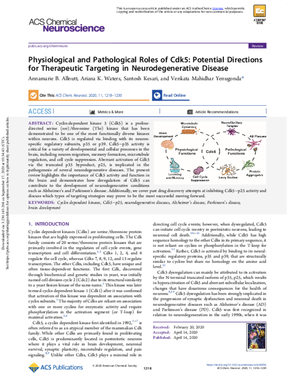 (PDF) Cdk5 in Neurodegeneration: Therapeutic Targeting Insights