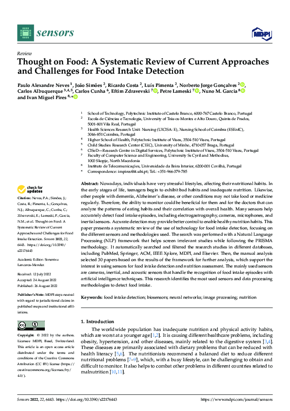 (PDF) Thought on Food: A Systematic Review of Current Approaches and Challenges for Food Intake ...