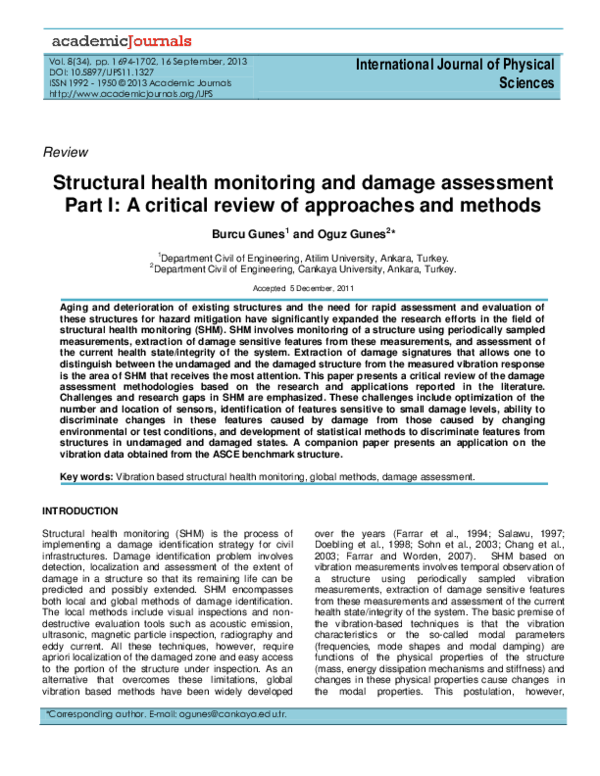 (PDF) Structural Health Monitoring and Damage Assessment Using Frequency Response Correlation ...