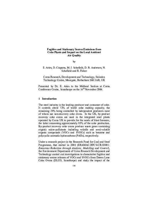 (PDF) Fugitive and Stationary Source Emissions from coke Plants and ...