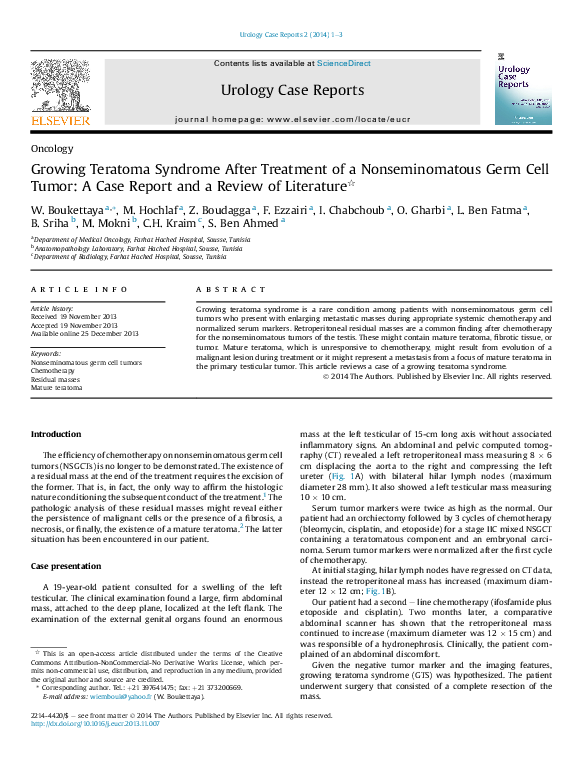Pdf Growing Teratoma Syndrome After Treatment Of A Nonseminomatous